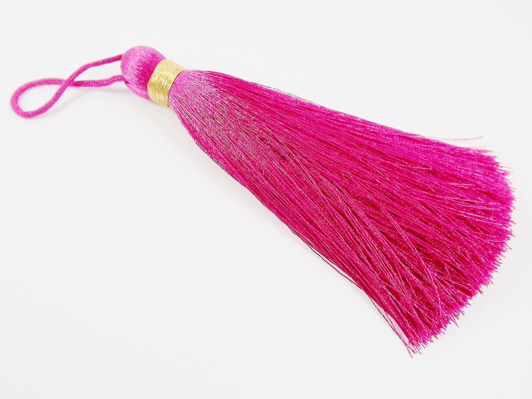 Extra Large Thick Violet Pink Thread Tassels - Gold Metallic Band - 4.4 ...