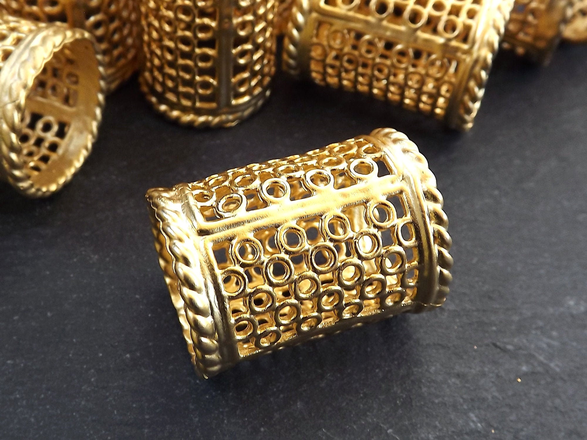 Large Gold Tube Bead Circle Lace Tube Spacer Filigree Bead | Etsy