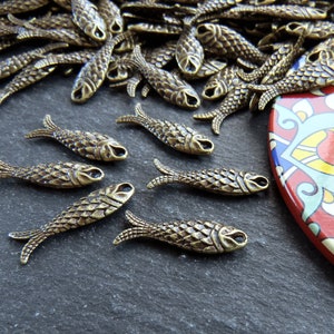 6 Rustic Double Sided Fish Charms, Good Luck Charm, Prosperity Symbol ...