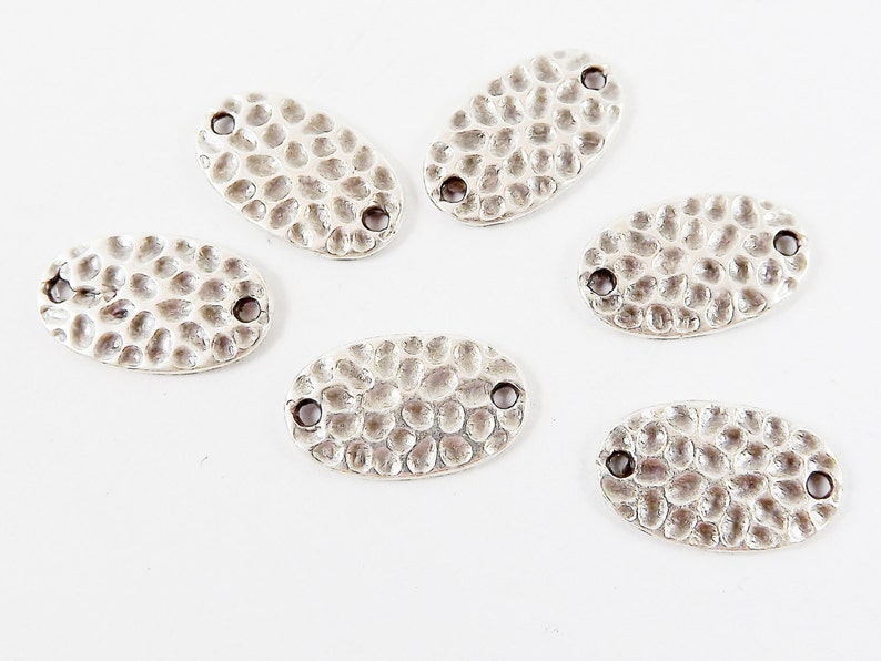 6 Small Oval Hammered Connectors Matte Silver Plated 6PC - Etsy