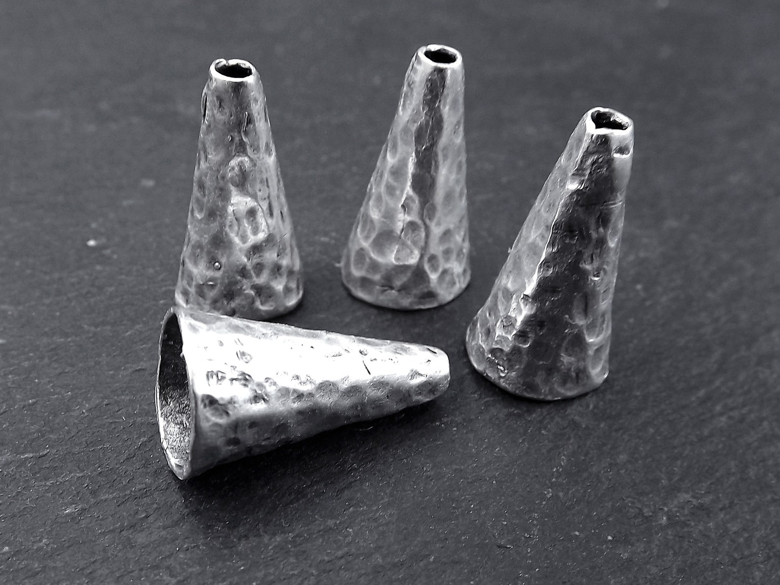 4 Large Hammered Cone Bead End Caps Round Beadcaps Matte | Etsy