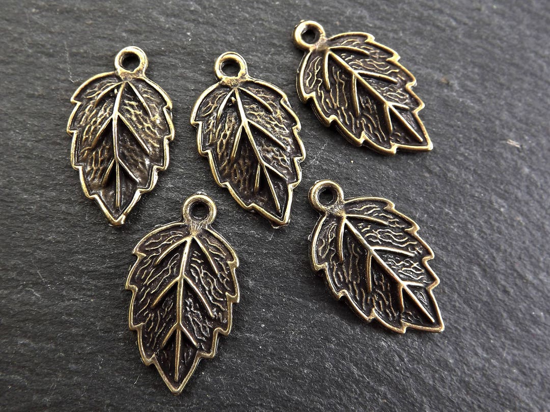 Small Leaf Pendant Charm, Serrate Metal Leaves Drop Foliage Charms ...