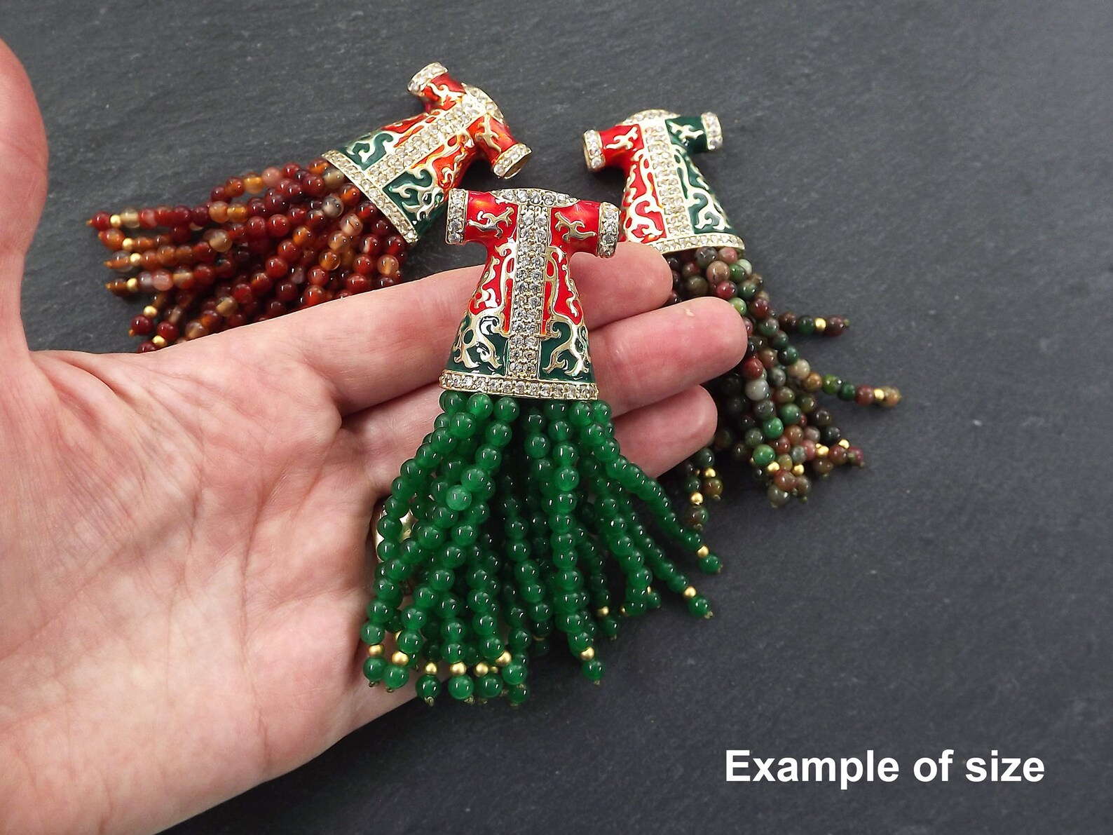 Green Tassel Pendant Autumn Green Jade Stone Beaded Tassel - Etsy