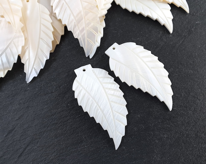 Mother of Pearl Carved Leaf Pendant, White Carved Shell, MOP Leaves ...