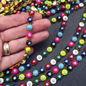 Gold Multicolor Evil Eye Bead Chain, Fun Chunky Enamel Eye Link Chain ...