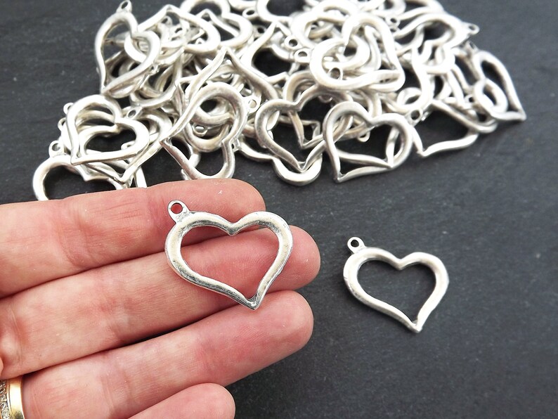 Small Organic Heart Pendant Charms, Cut Out Heart Shape Loop Link ...