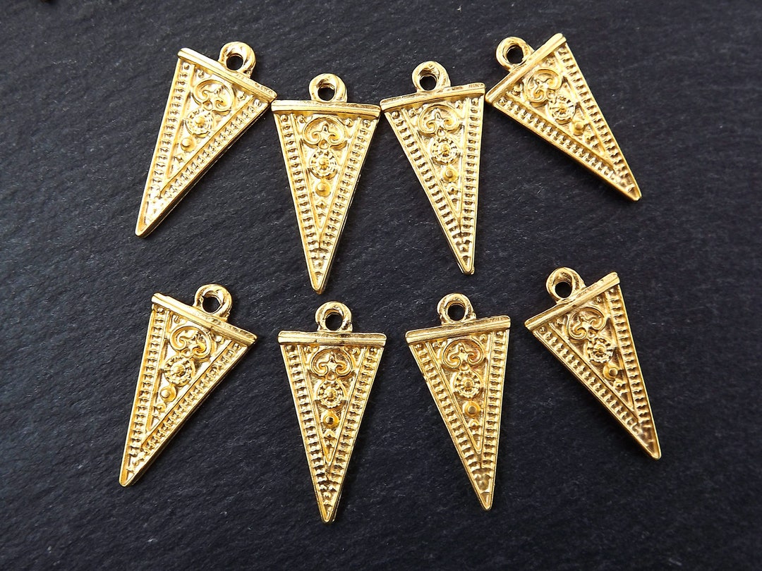 Triangle Spike Charm Pendants, Gold Spike, Gold Triangle, Flower Charms ...