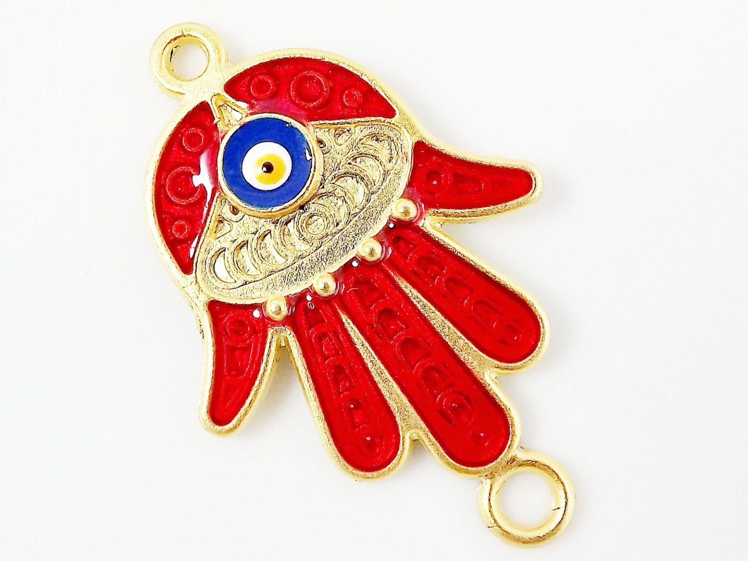 Red Hamsa Hand of Fatima Connector With Round Enameled Evil | Etsy
