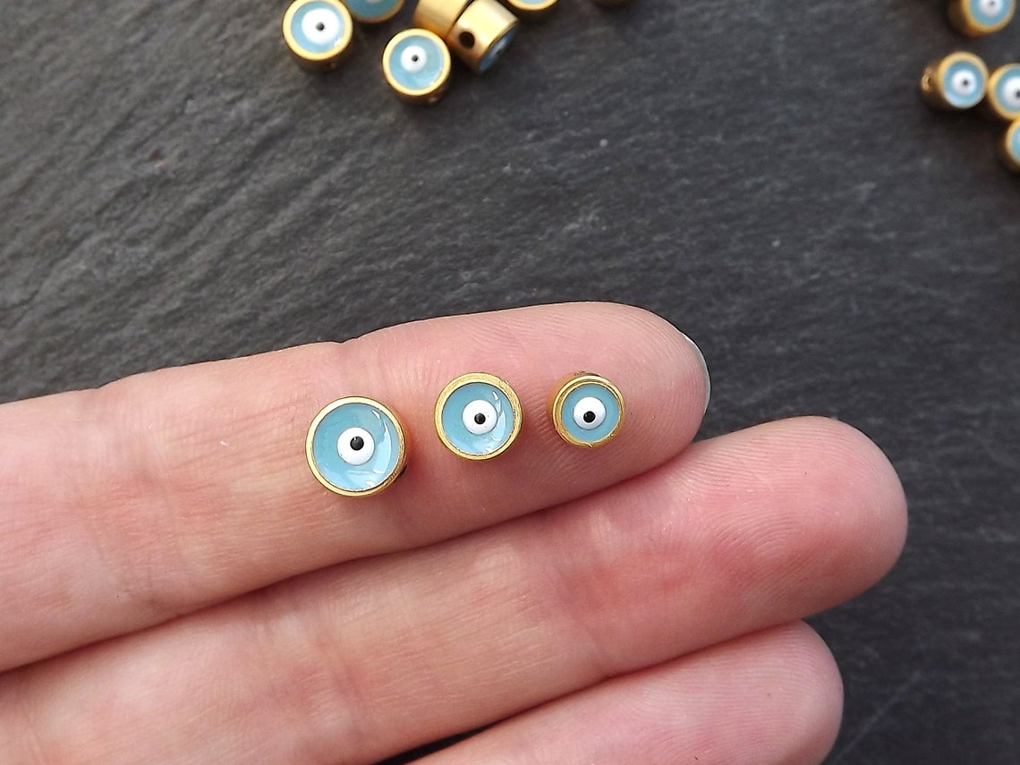 5 Small 6mm Sky Blue Lucky Evil Eye 22k Matte Gold Plated | Etsy