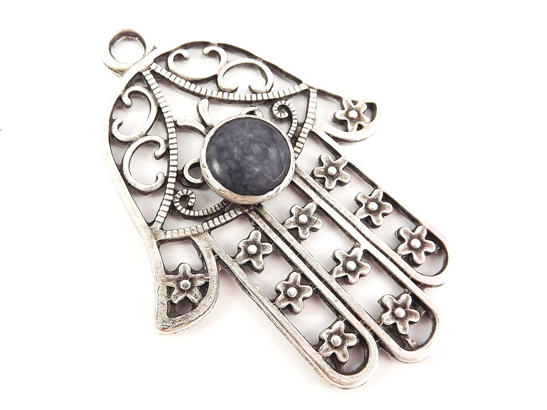 Extra Large Hamsa Hand of Fatima Pendant Round Slate Gray Jade - Etsy