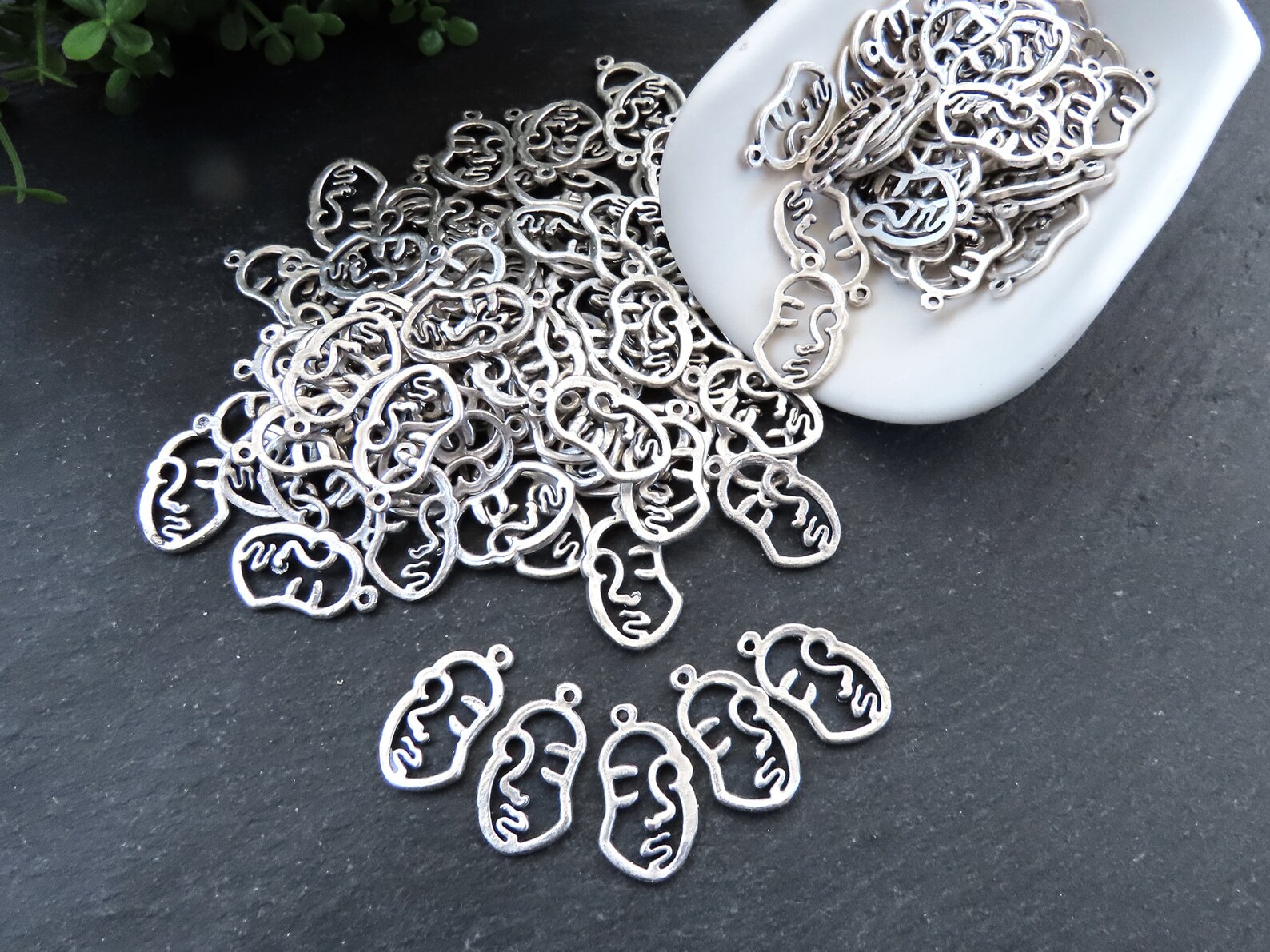 Small Face Pendant Charms Female Face Outline Silhouette | Etsy