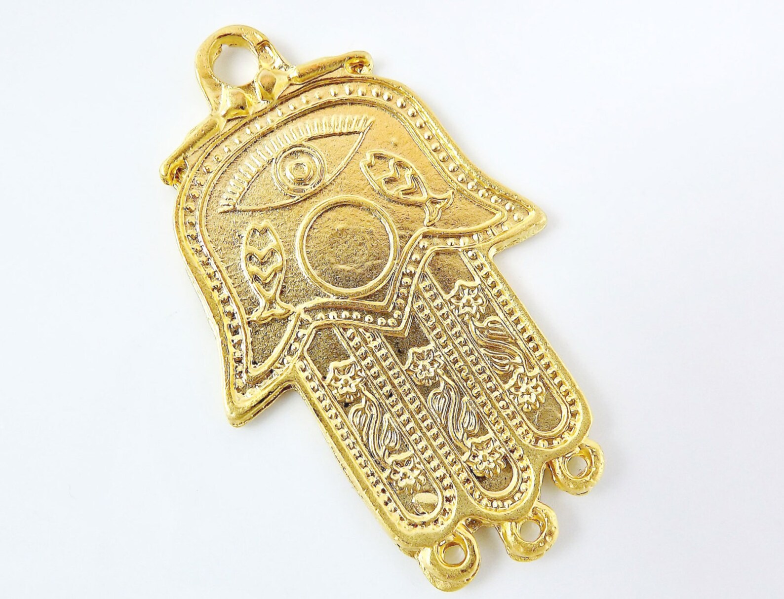 Evil Eye and Fish Motif Hamsa Hand of Fatima Pendant Charm - 22k Matte ...