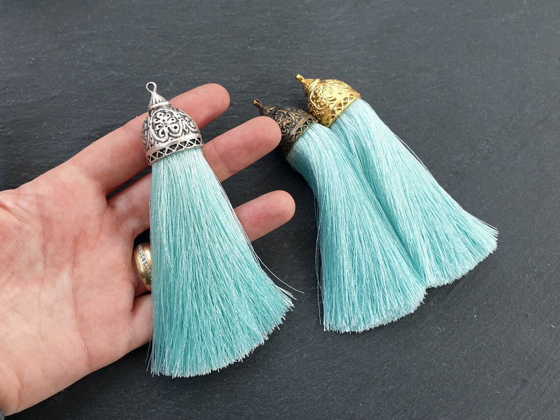Blaue Quaste Anhänger, große Quaste Anhänger, blass Eis Aqua, dicke ...