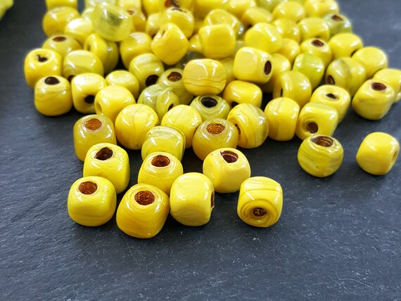 BULK 30 Marble Lemon Yellow Rustic Cube Glass Bead Square | Etsy
