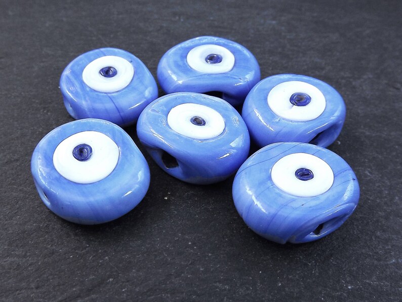 6 Cornflower Blue Evil Eye Nazar Glass Bead - Traditional Turkish ...