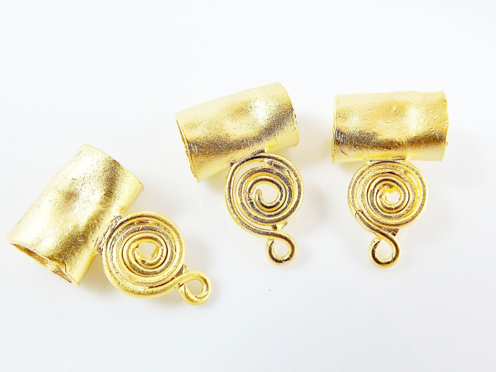 3 Medium Organic Rustic Curl Spiral Wire Wrap Bails - 22k Matte Gold ...