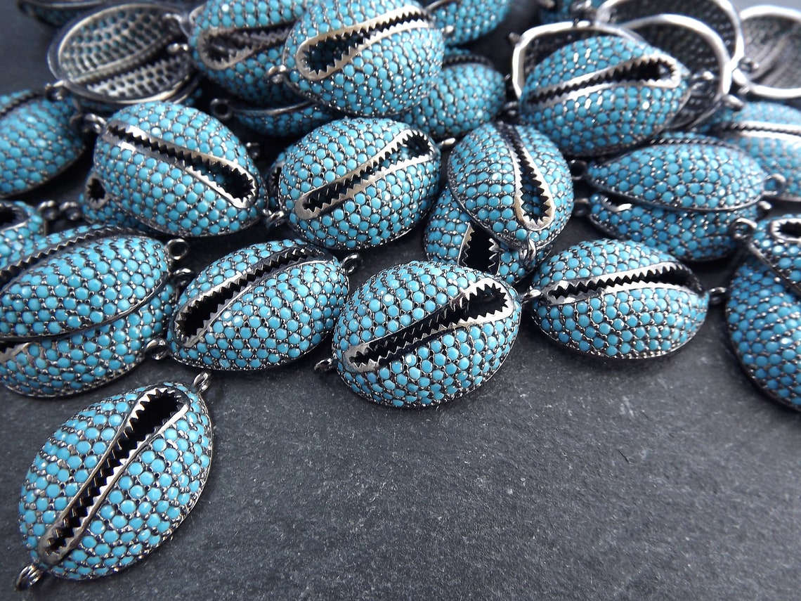 Cowrie Shell Connector Charms Turquoise Blue Gunmetal - Etsy