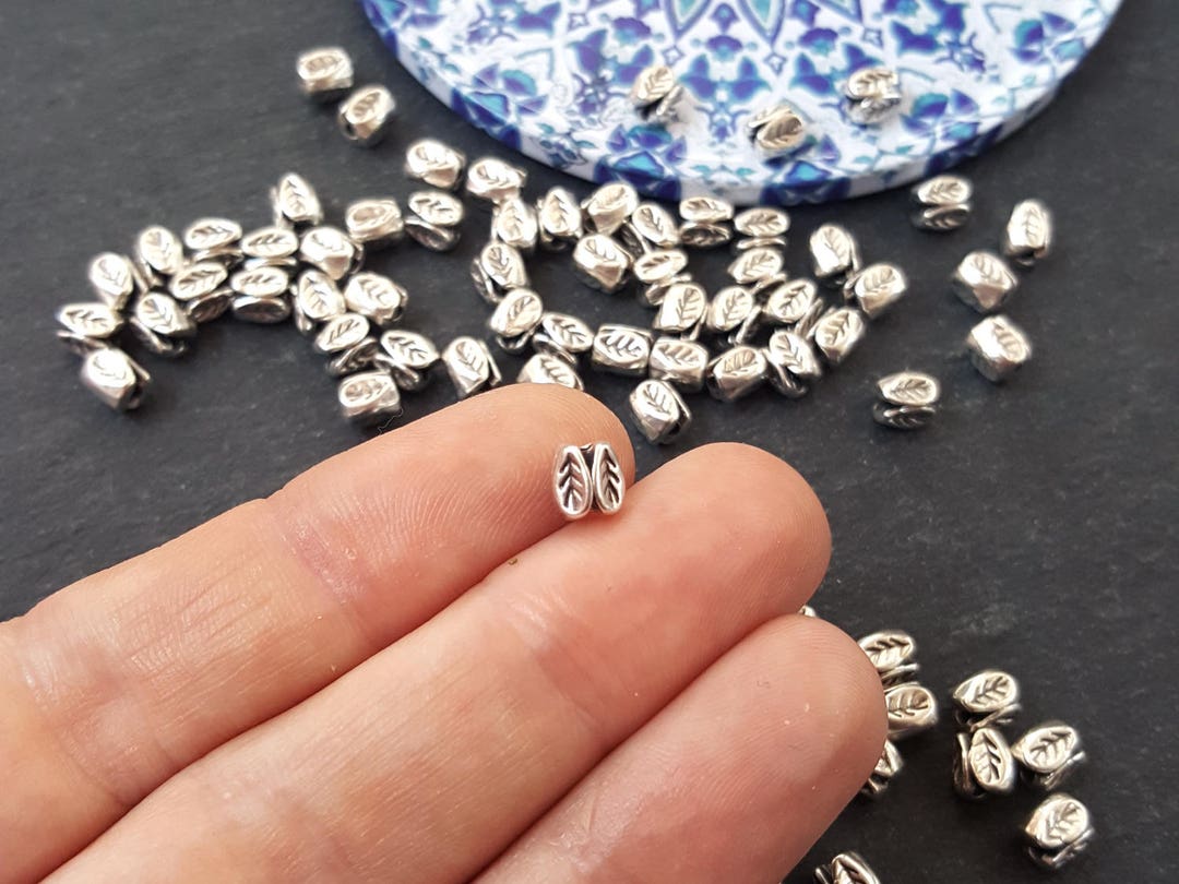 Silver Leaf Beads, Small Leaf Barrel Beads, Tube Beads, Silver Spacers ...