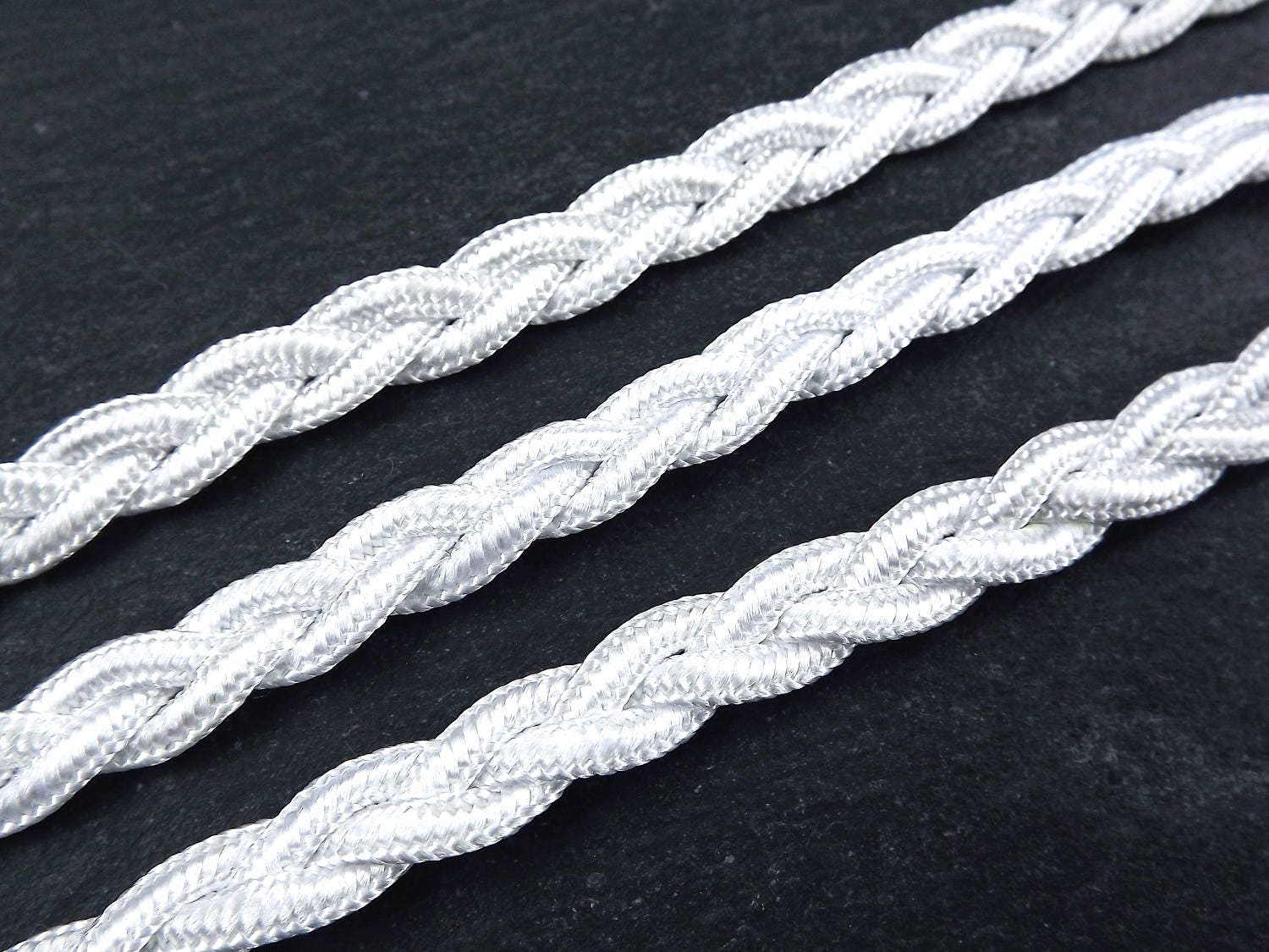 White Braided Plait Cord Satin Silk Cord Trim - 3 Ply - 1 Meters - 1.09 ...