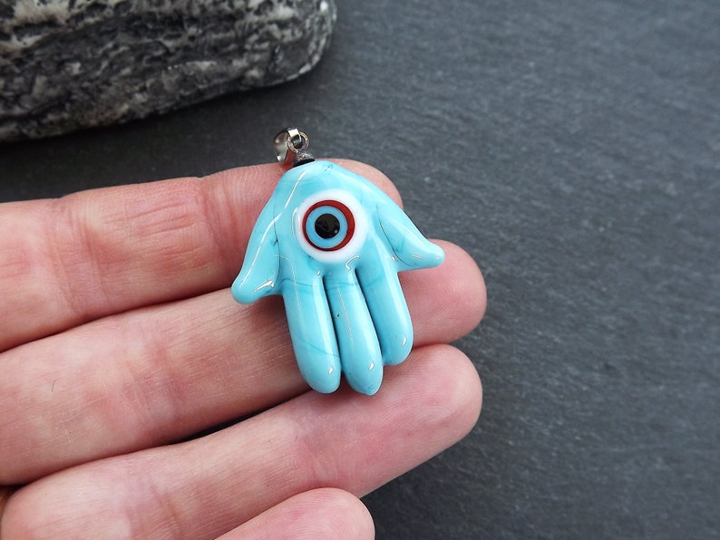 Hamsa Evil Eye Charm Pendant Glass Hamsa Hand Pendant Nazar - Etsy