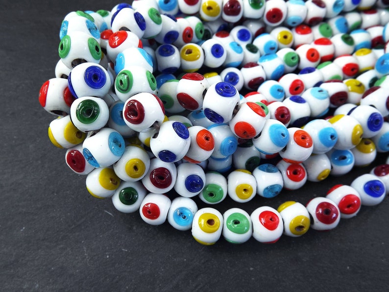 White Evil Eye Beads Rainbow Colorful Glass Eye Beads Chunky - Etsy