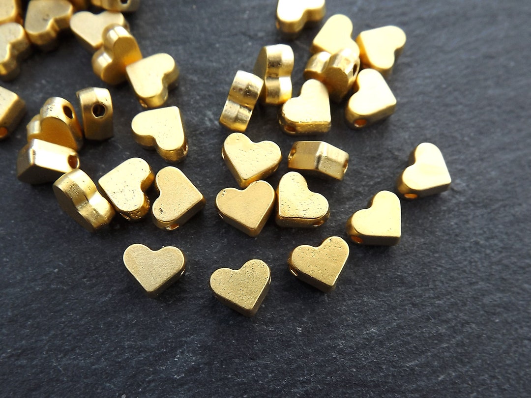 20 Heart Bead Spacers, 6mm Gold Heart Beads, Small Simple Heart Beads ...