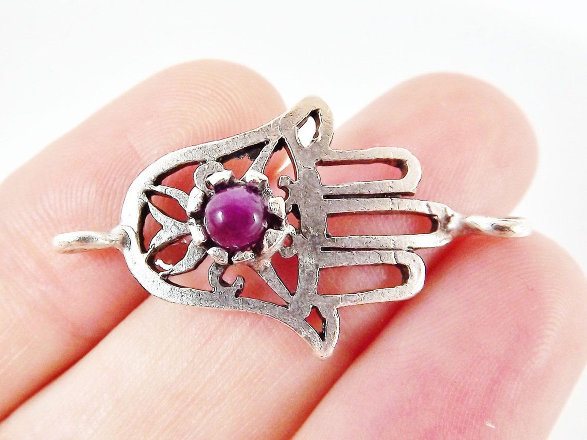 Hamsa Hand of Fatima Connector With Purple Jade Stone Matte | Etsy