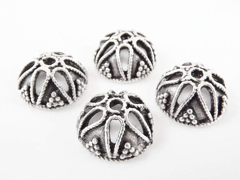 4 Tibetan Bali Style Bead End Caps Matte Silver Plated Round - Etsy