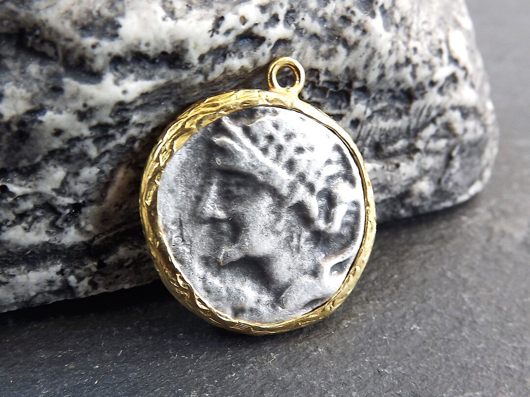 Greek Coin Pendant Gold Frame Bezel,medallion Charm, Ancient Sicilian ...