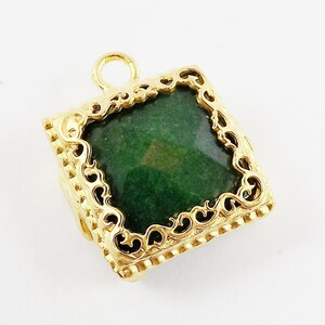 Deep Green Square Jade Pendant - Rustic Swirl Bezel - 22k Matte Gold ...