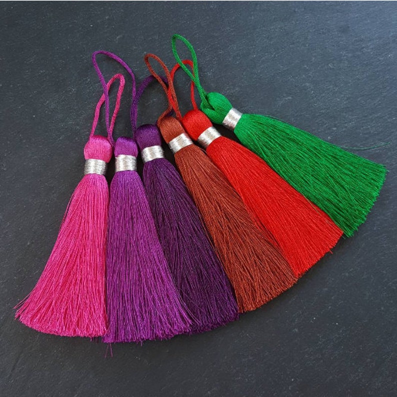 Large Plum Purple Silk Thread Tassel Fringe Silver Metallic - Etsy