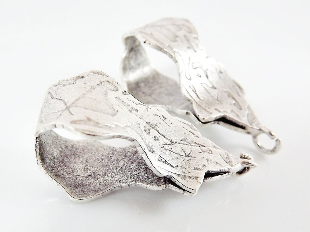 2 Large Unusual Textured Pendant Bails, Silver Bail Bead Tube, Silver ...