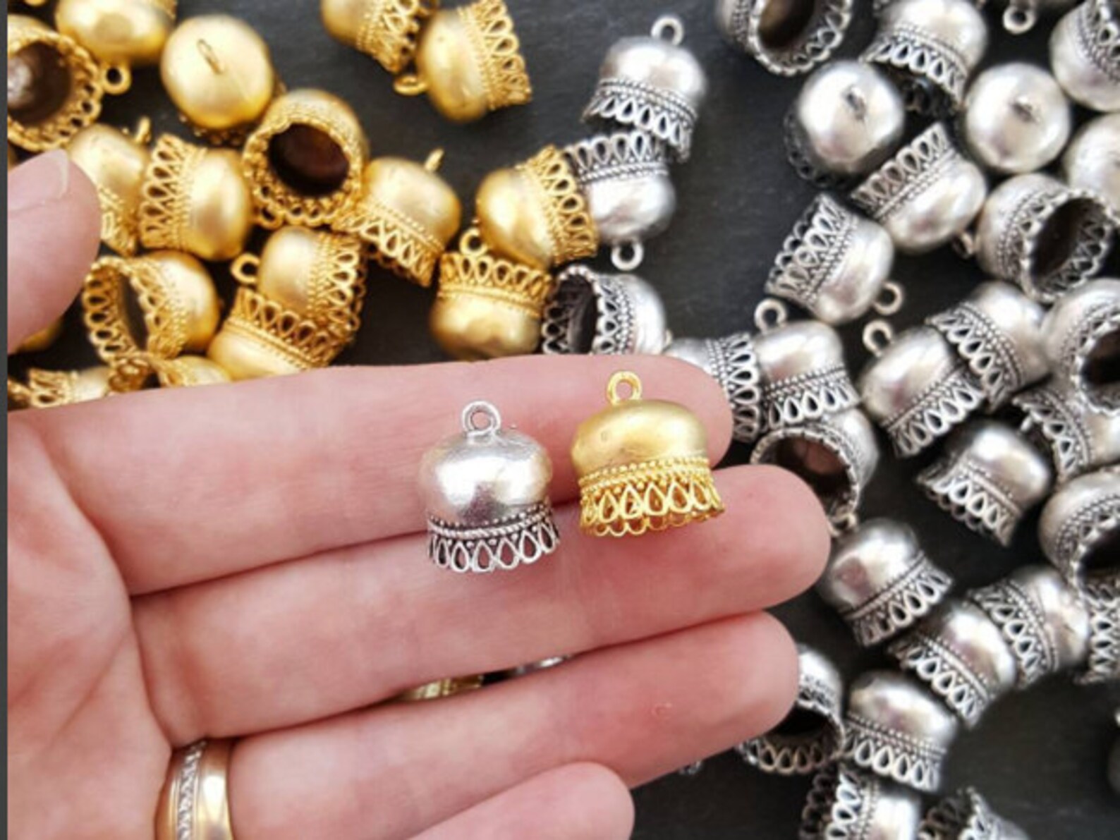 3 Tassel Caps Matte Silver Plated Beadcaps Turkish | Etsy