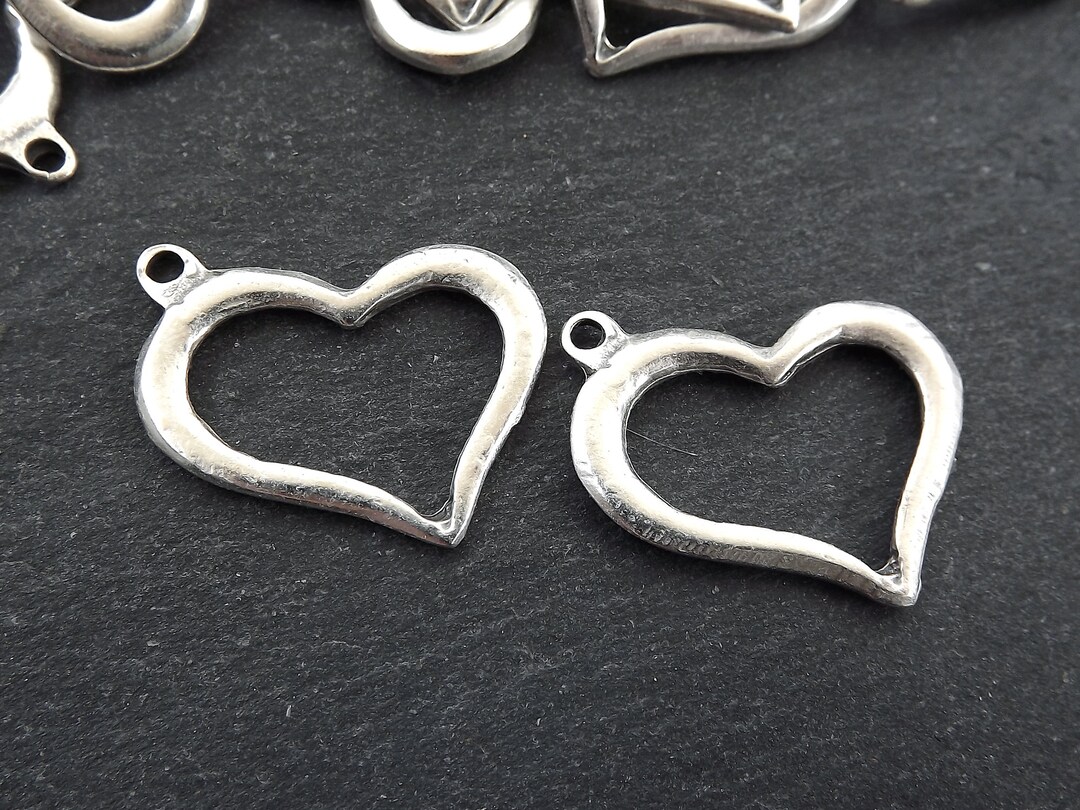 Small Organic Heart Pendant Charms, Cut Out Heart Shape Loop Link ...