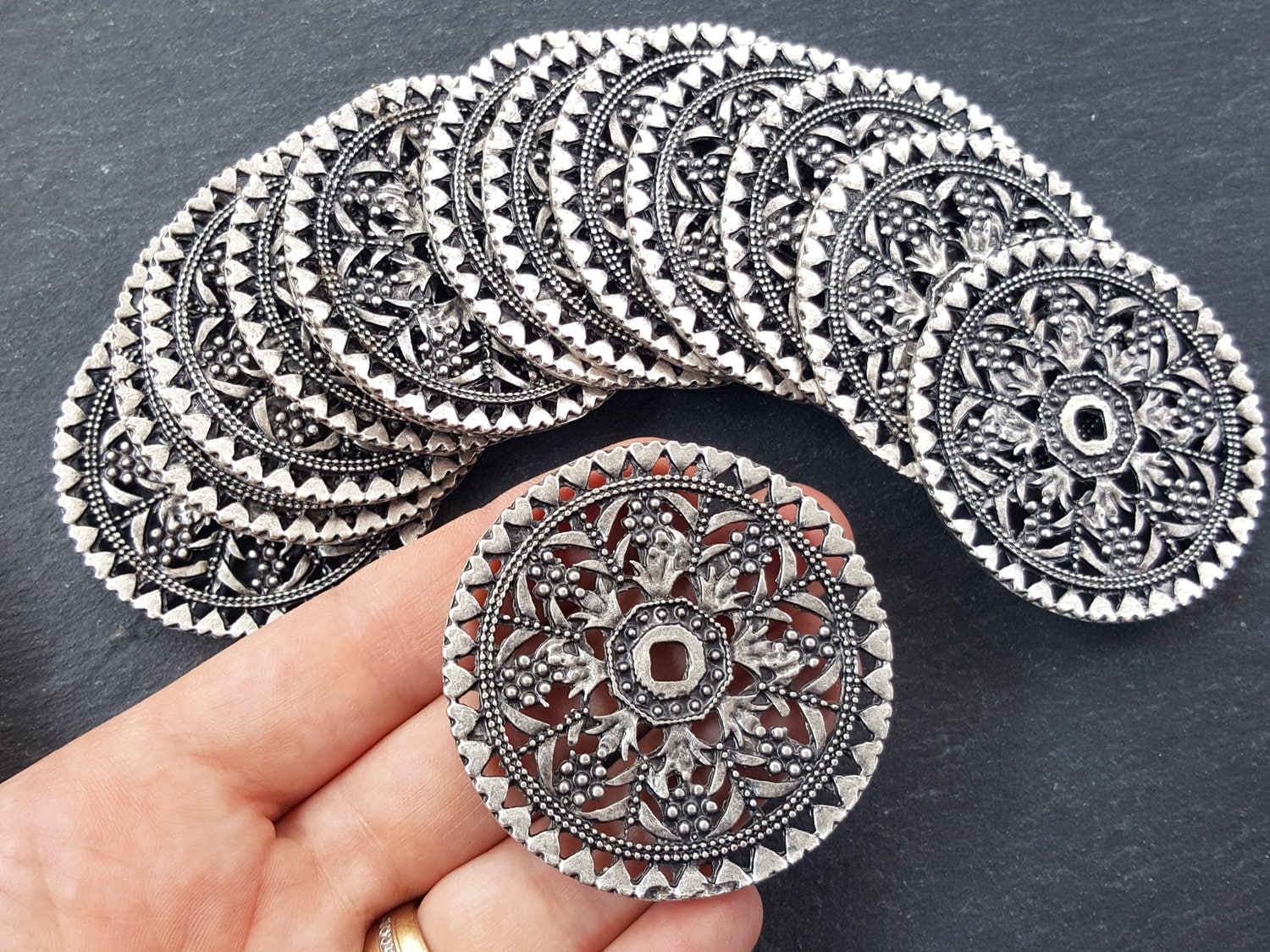 Silver Mandala Pendant, Rustic Medallion Round Disc Pendant, Yoga ...