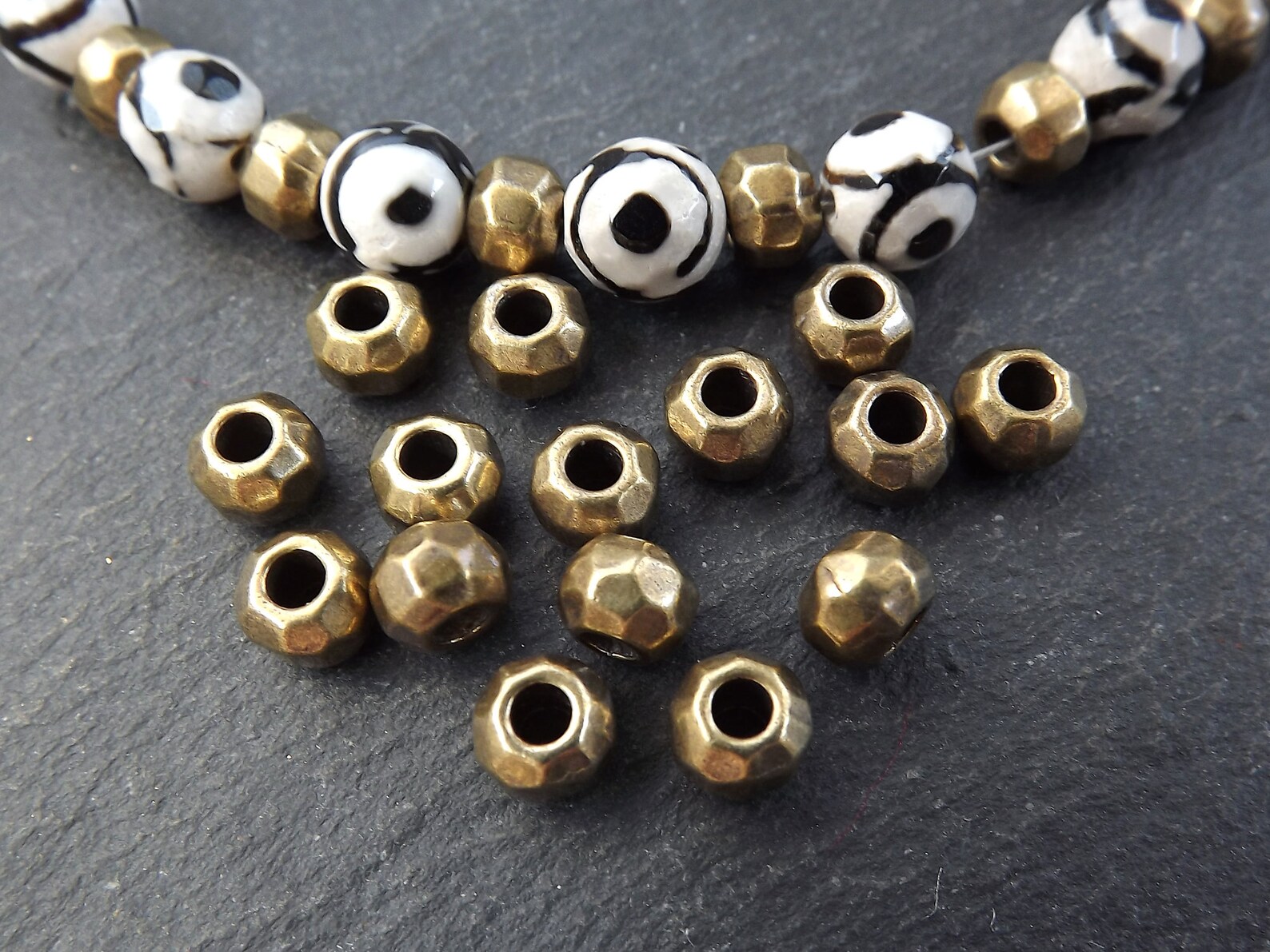 Hexagon Facet Bead Spacers, Bronze Rondelle, Greek Mykonos Bronze Bead ...