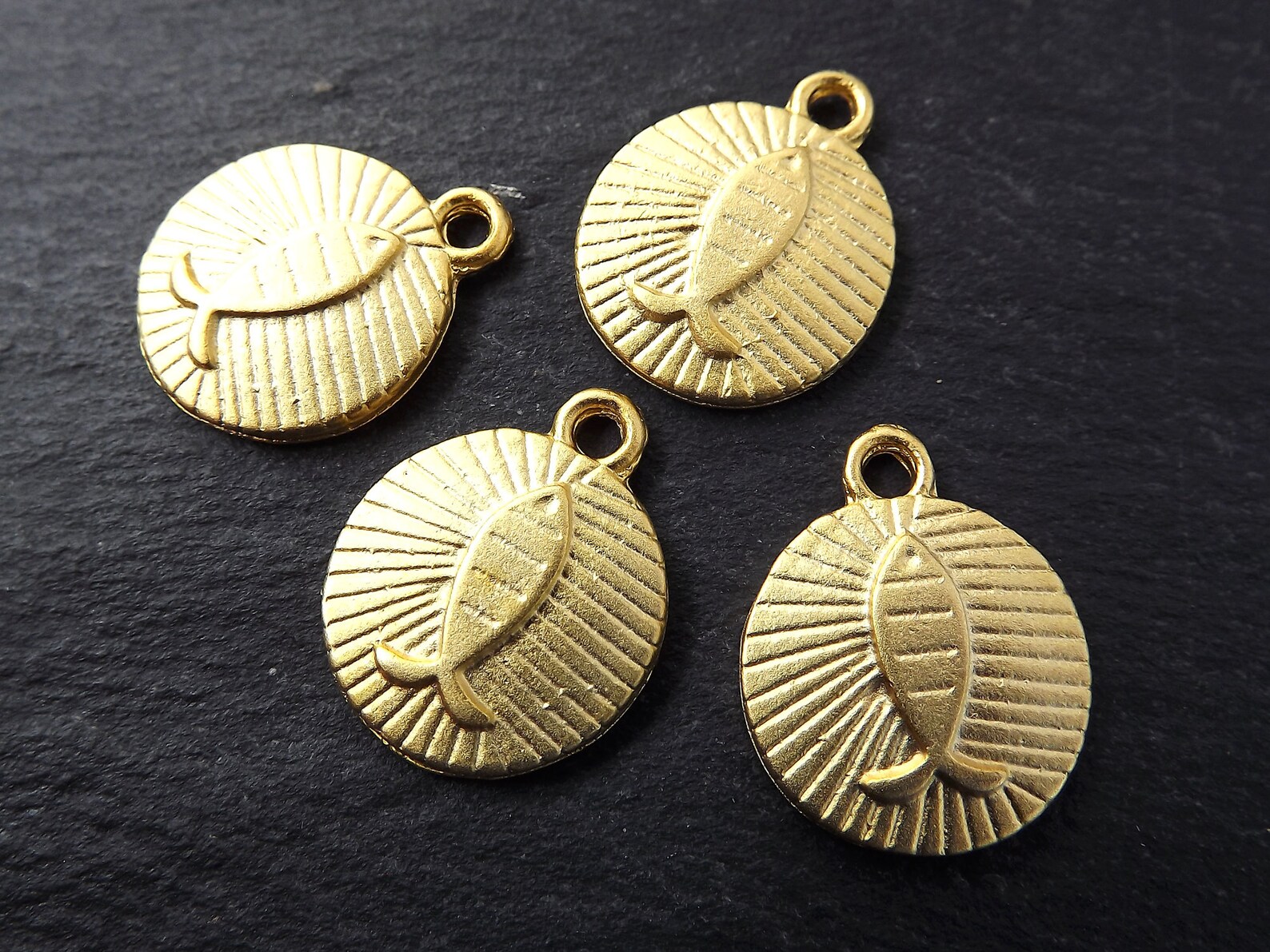 Gold Fish Charms, Greek Fish Charms, Mykonos Fish Pendant, Rustic Cast ...