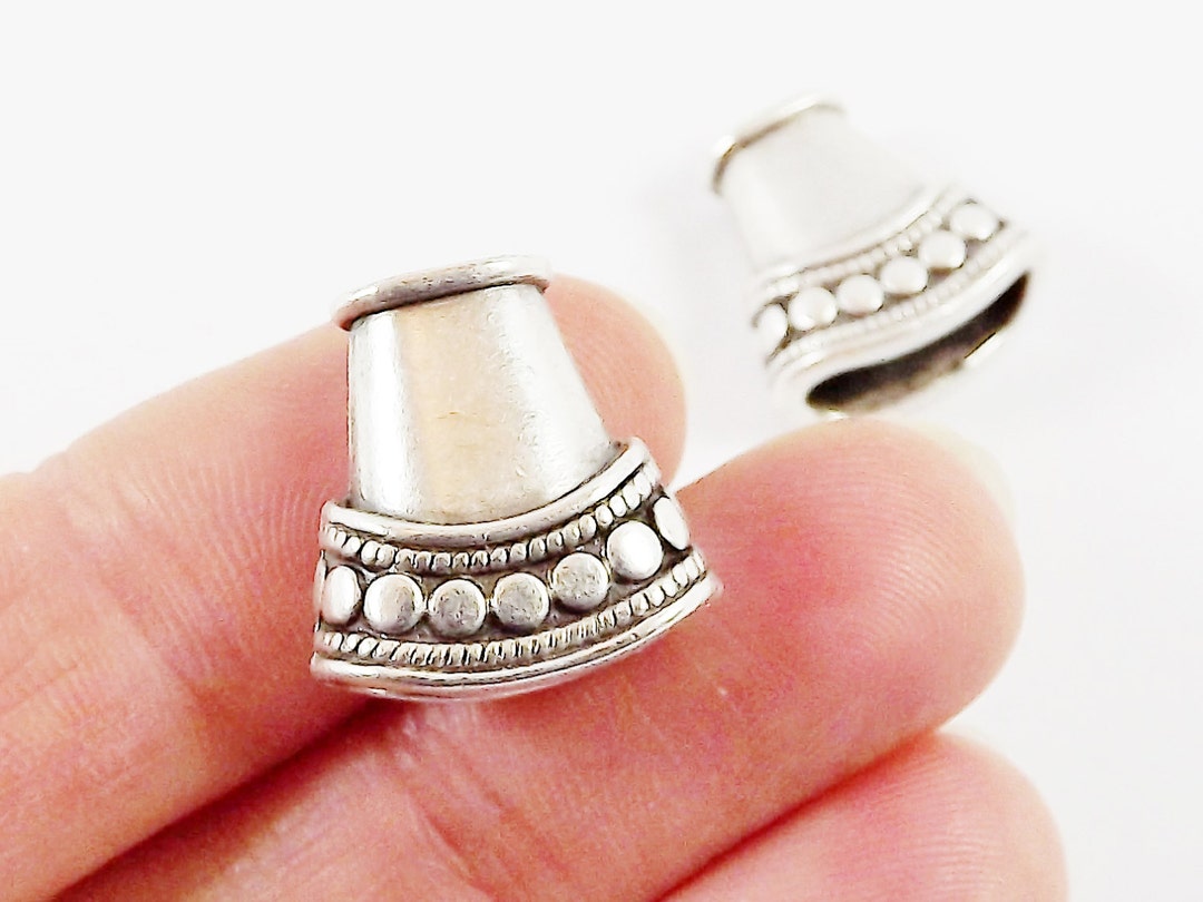 2 Weighty Flat Dotted Cone Bead End Caps - Antique Matte Silver Plated ...
