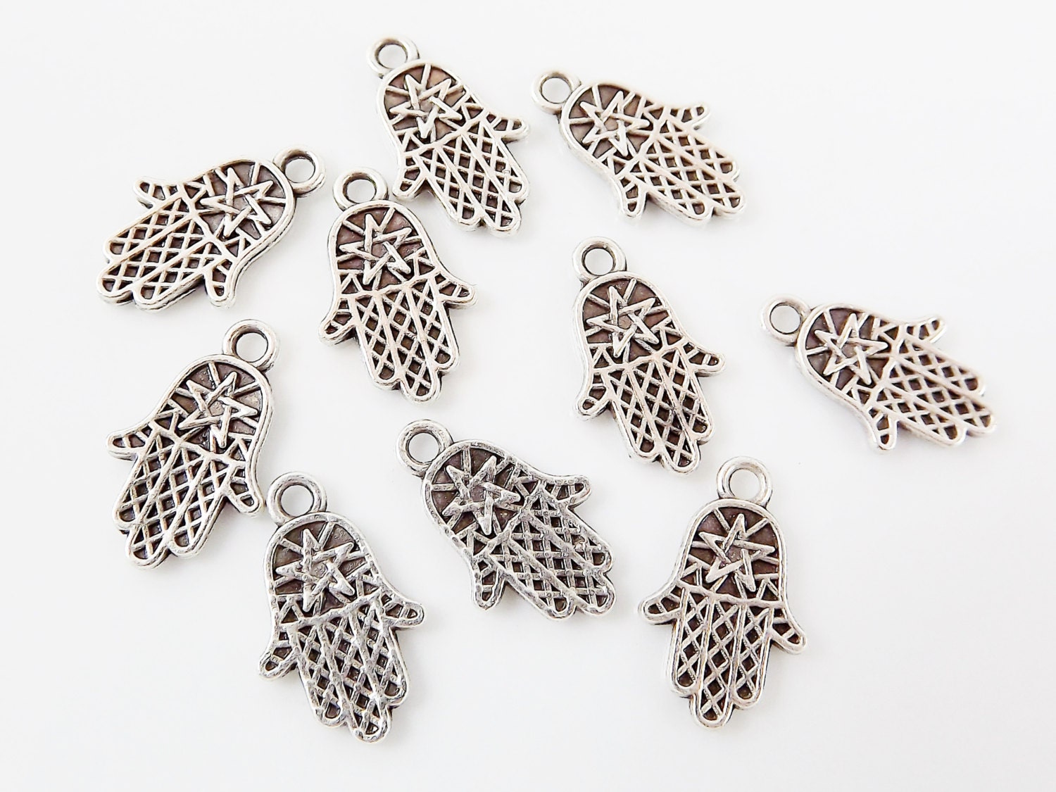 10 Mini Star Hamsa Hand of Fatima Charms Matte Silver Plated - Etsy