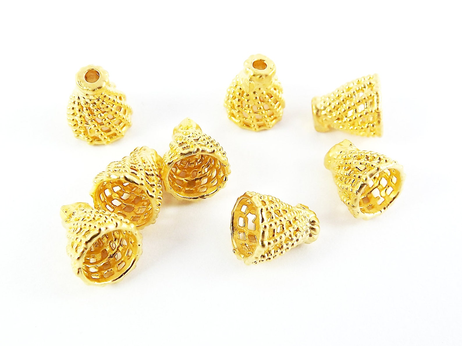 8 Mini Filigree Cone Round Bead Caps - 22k Matte Gold Plated - Etsy