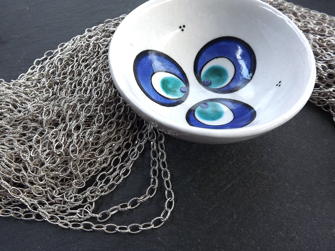 Silver Oval Link Chain, Etched Chain, Silver Chain, Delicate Chain ...