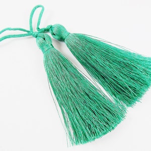 Long Deep Soft Teal Green Silk Thread Tassels - 3 Inches - 77mm - 2 Pc ...