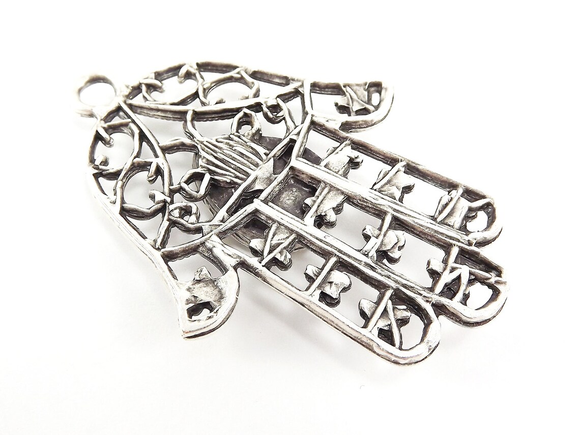 Extra Large Hamsa Hand of Fatima Pendant Round Slate Gray Jade | Etsy