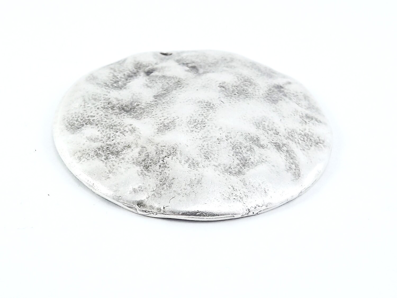 Large Round Hammered Silver Pendant, Organic Textured Dome Shaped Disc ...