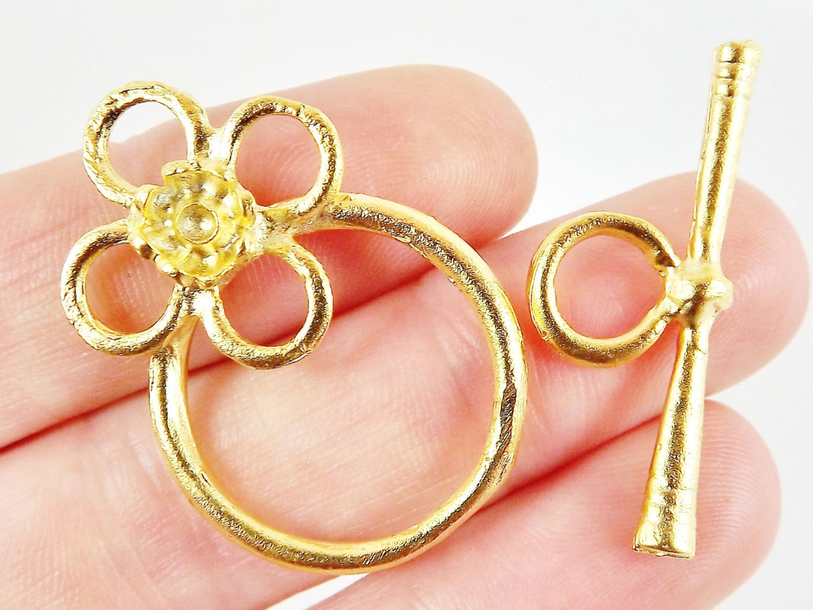 2 Sets of Flower T Bar Toggle Clasps - 22k Matte Gold Plated - Etsy