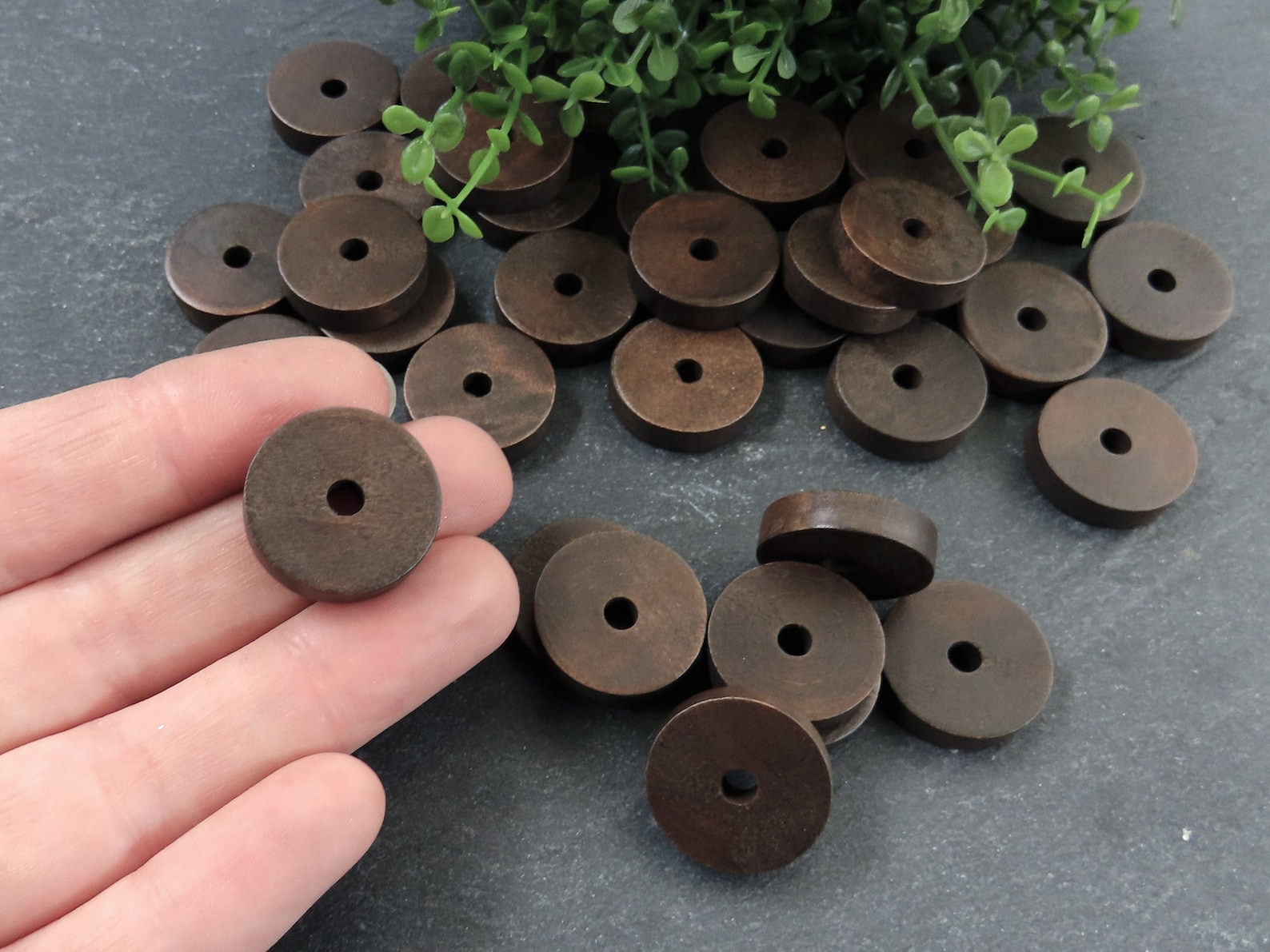 Large Dark Brown Round Wood Disc Beads, Deep Brown Wooden Beads ...