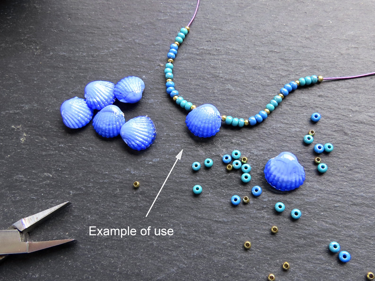 Glass Scallop Shell Bead, Handmade Murano Pressed Clam Beach Spacer ...