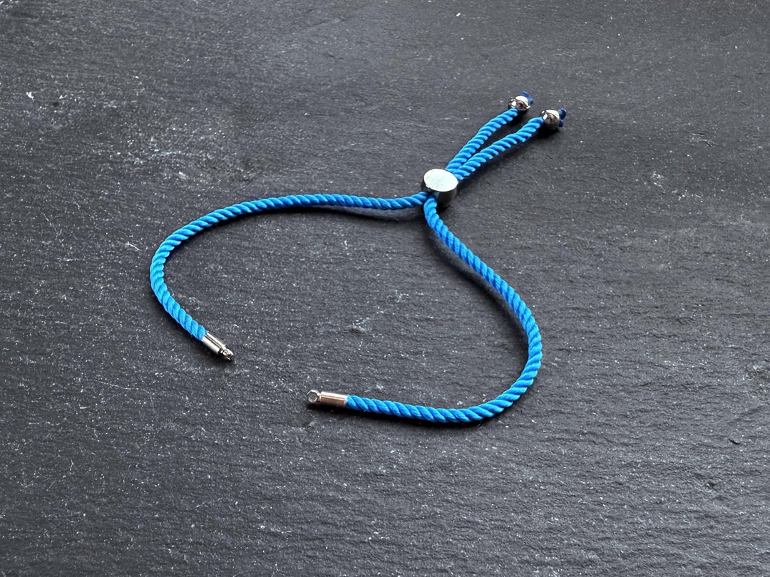 Adjustable Rope Slider Bolo Bracelet Blanks, Deep Cyan Blue 2mm Cord ...