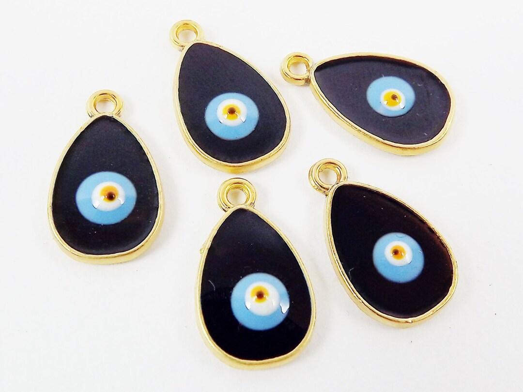 17 X 10mm Tear Drop Evil Eye Enameled Charms - 22k Matte Gold Plated - Etsy