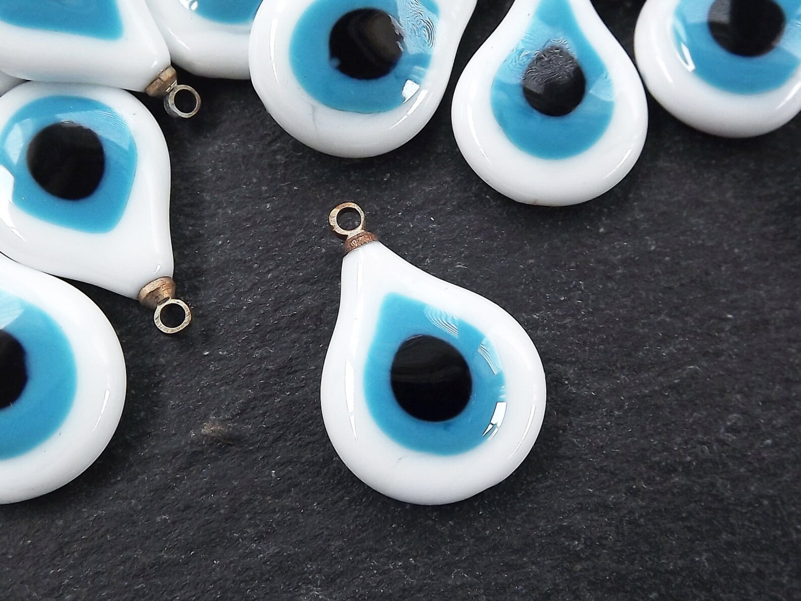 Evil Eye Charm White Evil Eye White Teardrop Glass Evil - Etsy
